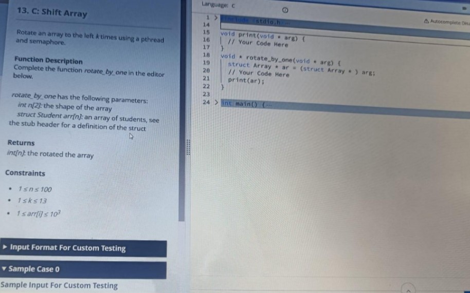 Solved Rotate an array to the left k times using a pthread | Chegg.com