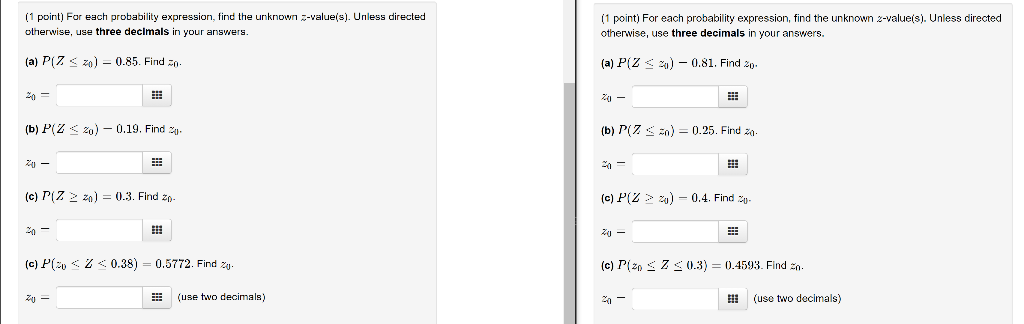 Solved 11 point) For each probability expression, find the | Chegg.com