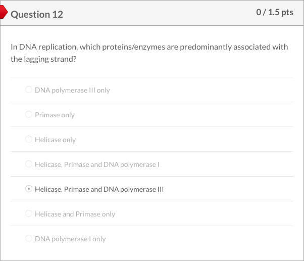 Solved Question 12 0/1.5 pts In DNA replication, which | Chegg.com