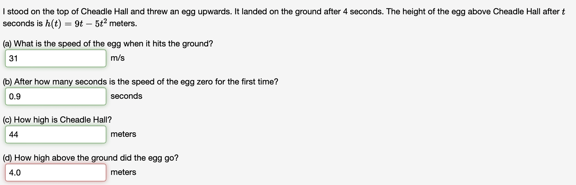 Solved I stood on the top of Cheadle Hall and threw an egg | Chegg.com