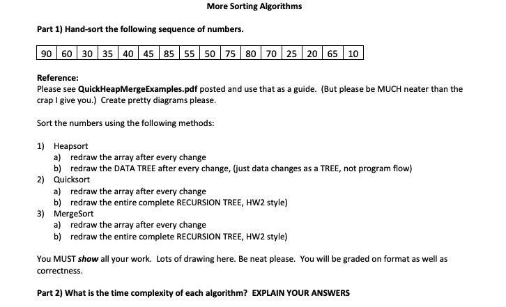 Solved Part 1) Hand-sort the following sequence of numbers. | Chegg.com