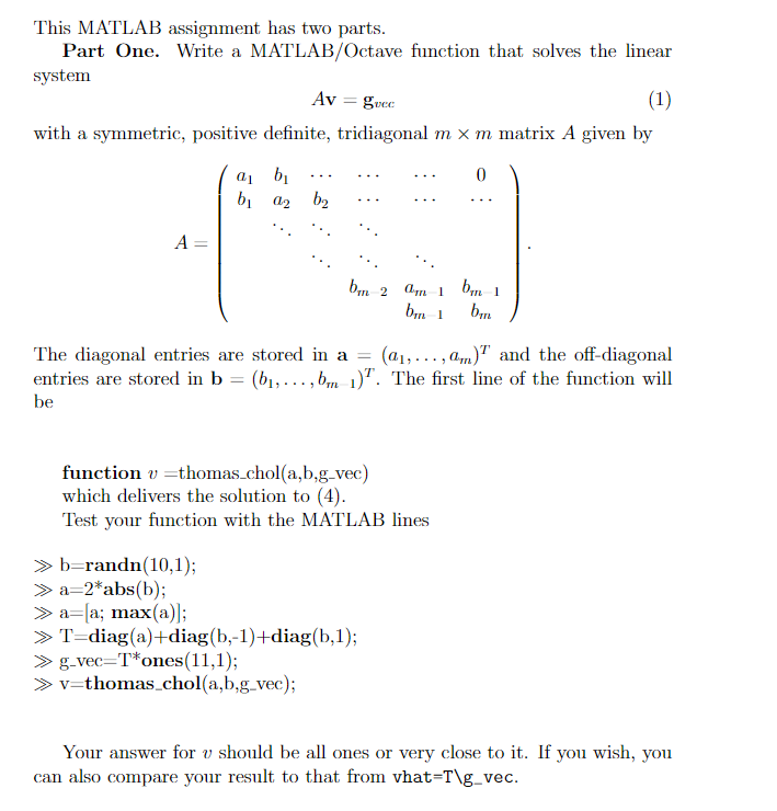 This MATLAB assignment has two parts. Part One. Write | Chegg.com