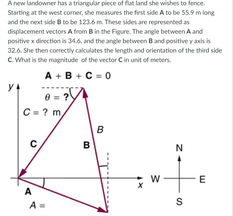 Solved A new landowner has a triangular piece of flat land | Chegg.com