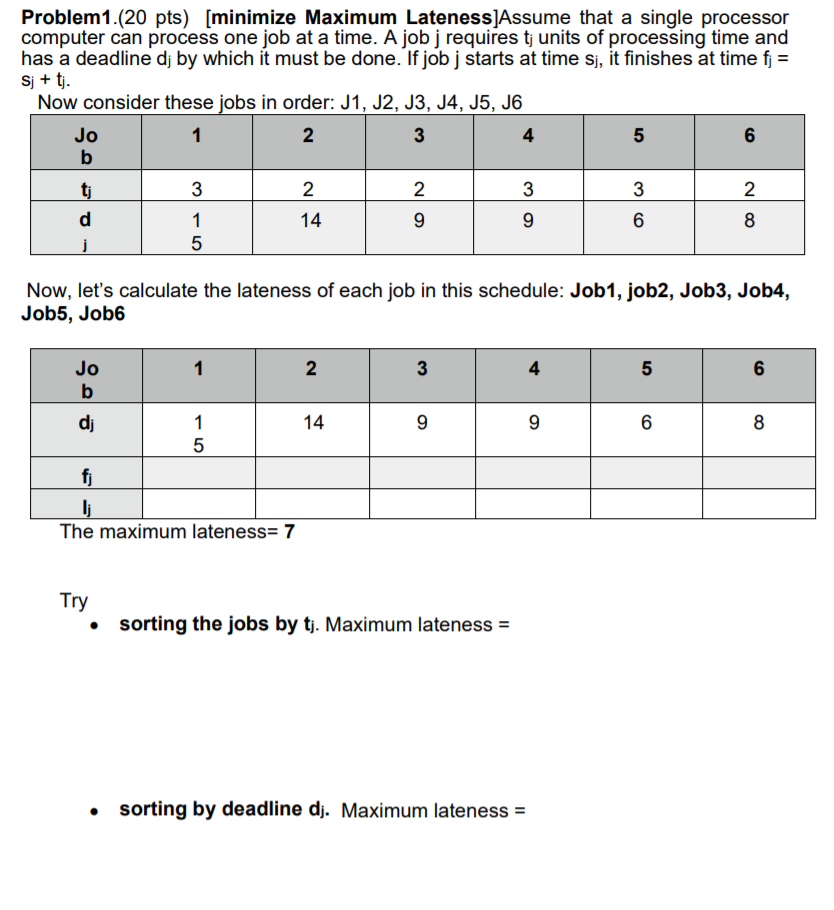 Solved Problem1.(20 pts) [minimize Maximum Lateness]Assume | Chegg.com