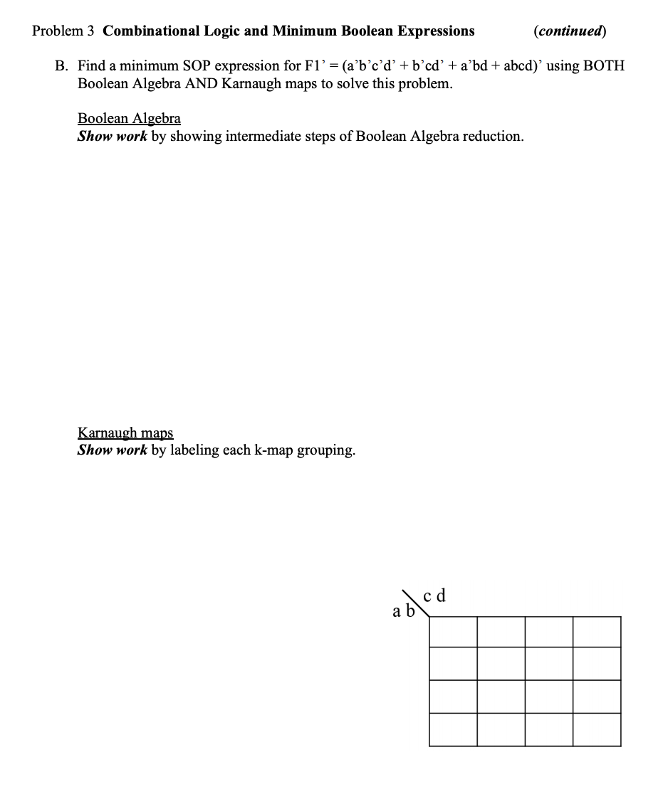 Solved Problem 3 Combinational Logic and Minimum Boolean | Chegg.com