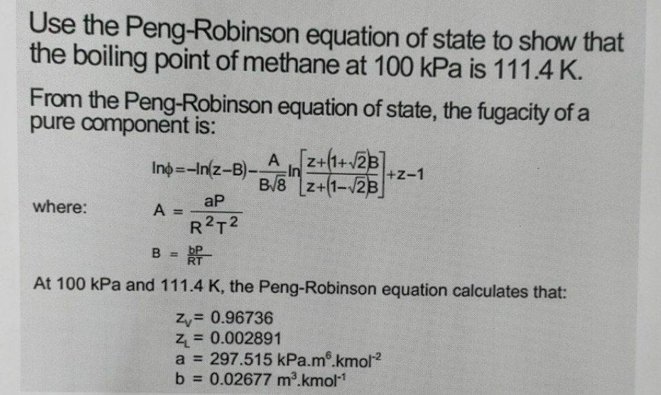 Solved Use the Peng-Robinson equation of state to show that | Chegg.com