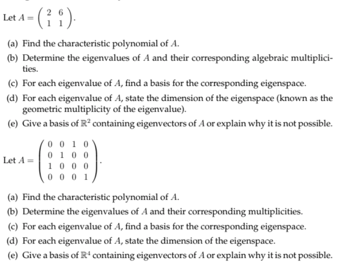 Solved Let A = ({ i). (a) Find the characteristic polynomial | Chegg.com