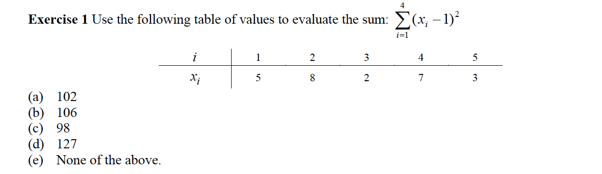 Solved 4 Exercise 1 Use the following table of values to | Chegg.com