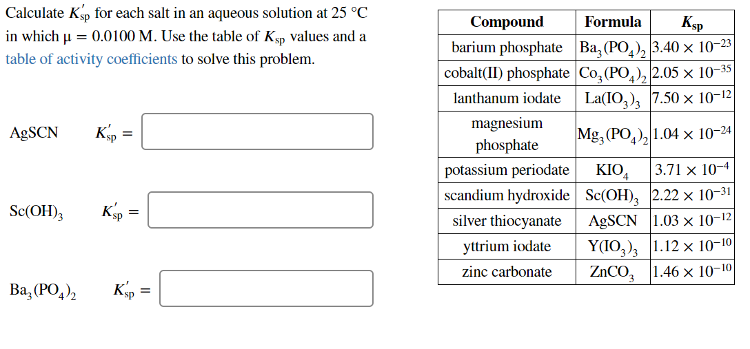 Solved Calculate Kśp for each salt in an aqueous solution at | Chegg.com
