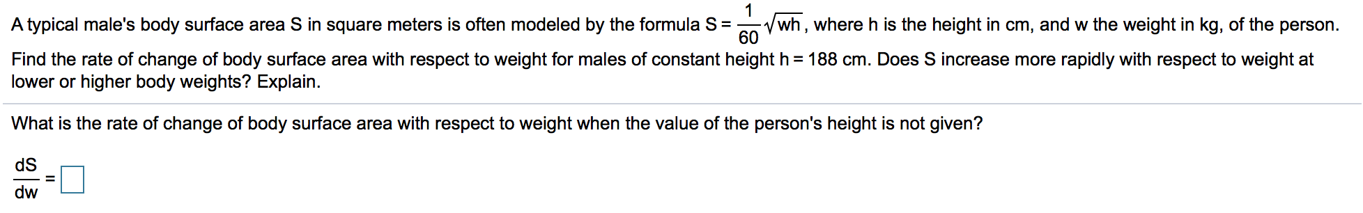 Solved 60 A typical male's body surface area S in square | Chegg.com