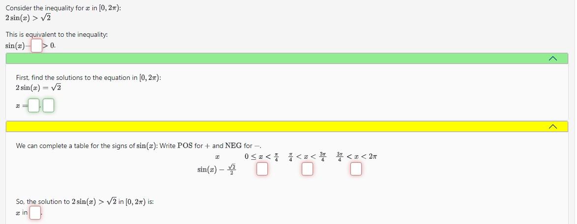 Solved Consider the inequality for x in [0,2π) : 2sin(x)>2 | Chegg.com