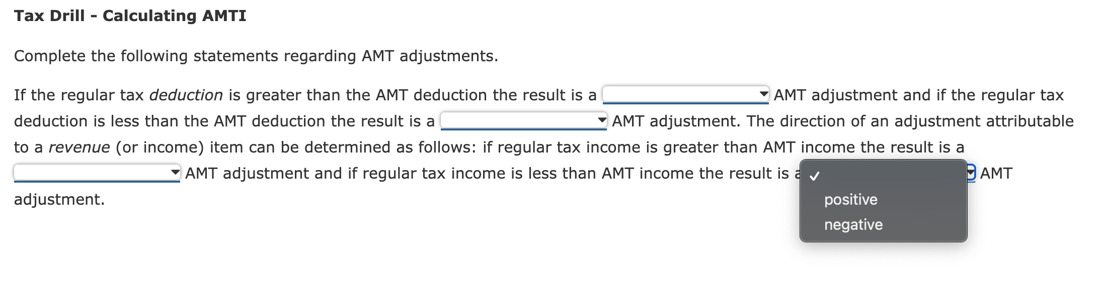 Solved Tax Drill - Calculating AMTI Complete the following | Chegg.com