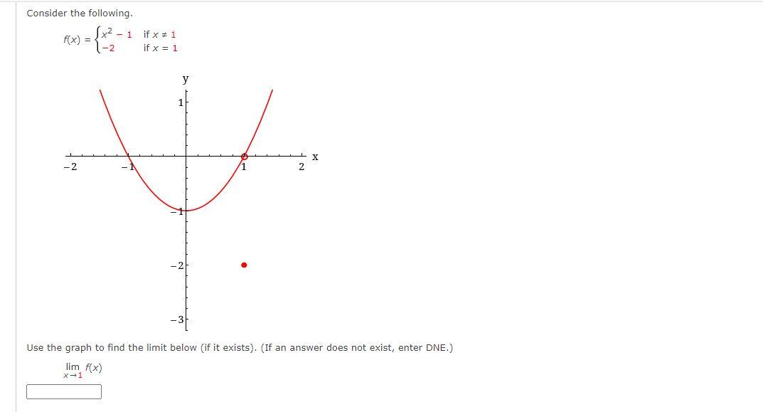 Solved Consider the following. f(x)={x2−1−2 if x =1 if x=1 | Chegg.com