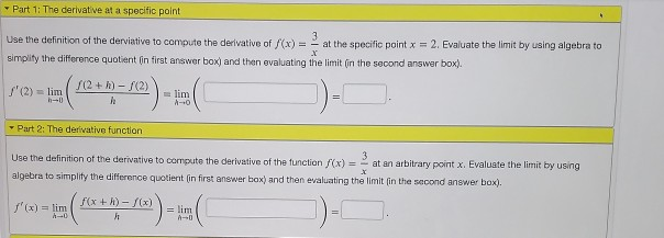 Solved - Part 1: The derivative at a specific point Use the | Chegg.com