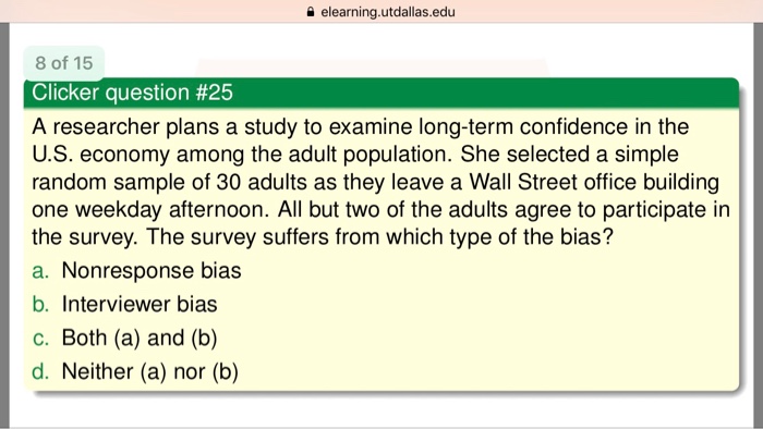 Solved 슬 elearning.utdallas.edu 8 of 15 Clicker question #25 | Chegg.com
