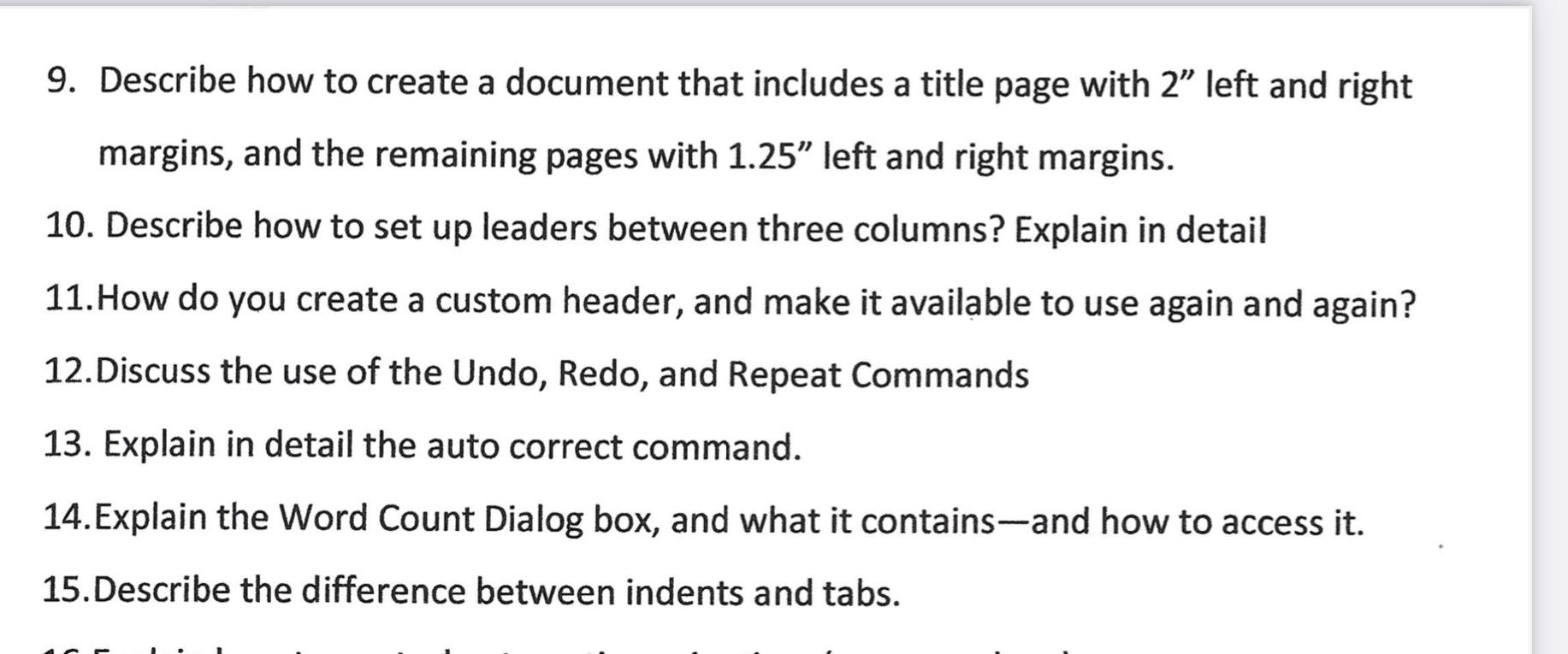 Solved 9. Describe how to create a document that includes a | Chegg.com
