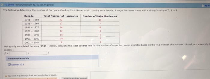 Solved 11 12 HW 506.XP general The following data show the | Chegg.com