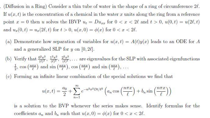 Solved (Diffusion in a Ring) Consider a thin tube of water | Chegg.com