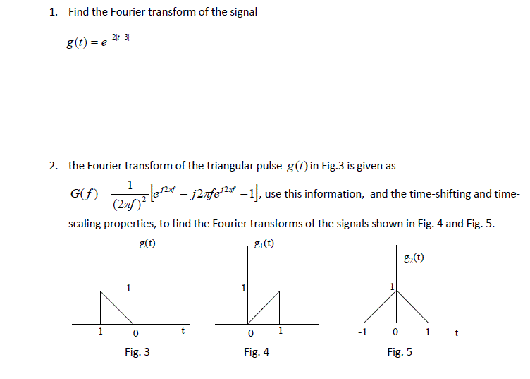 Solved 1. Find the Fourier transform of the signal g(t) = e | Chegg.com