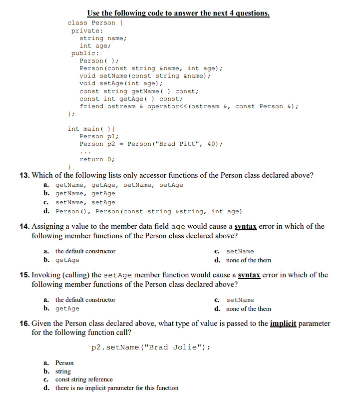 Solved Use the following code to answer the next 4 | Chegg.com
