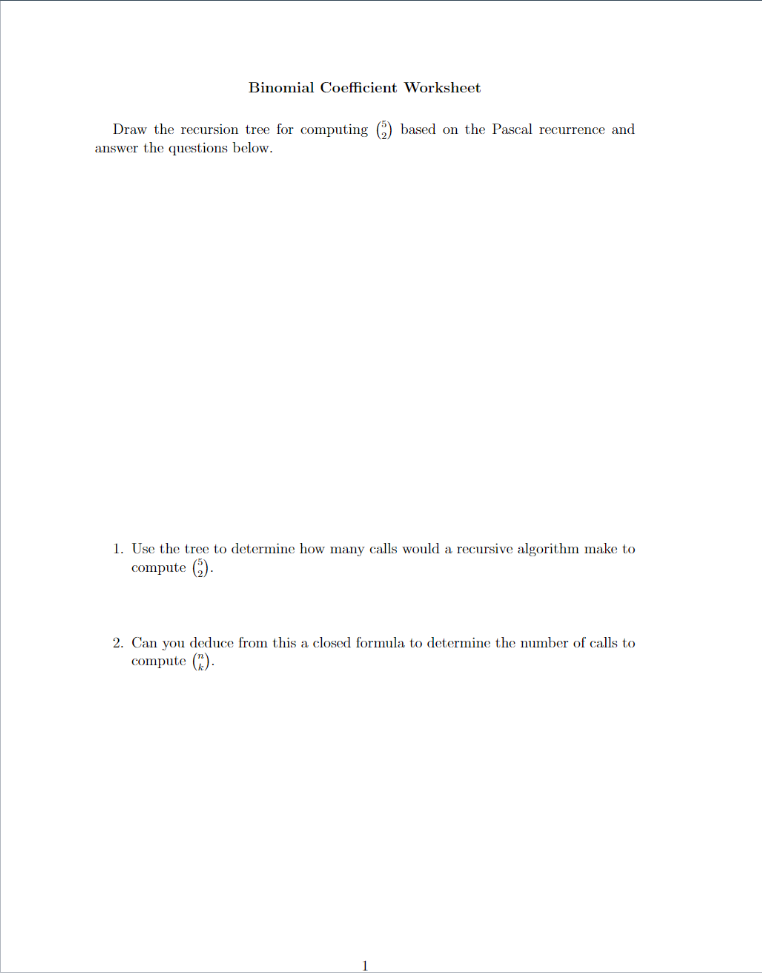 Solved Draw the recursion tree for computing (52) based on | Chegg.com