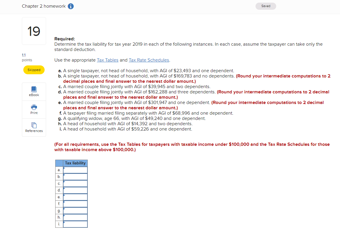 Solved Chapter 1 Homework A Saved 30 Required: Use the Tax | Chegg.com