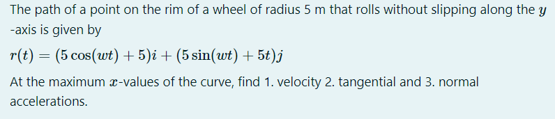 Solved The path of a point on the rim of a wheel of radius | Chegg.com