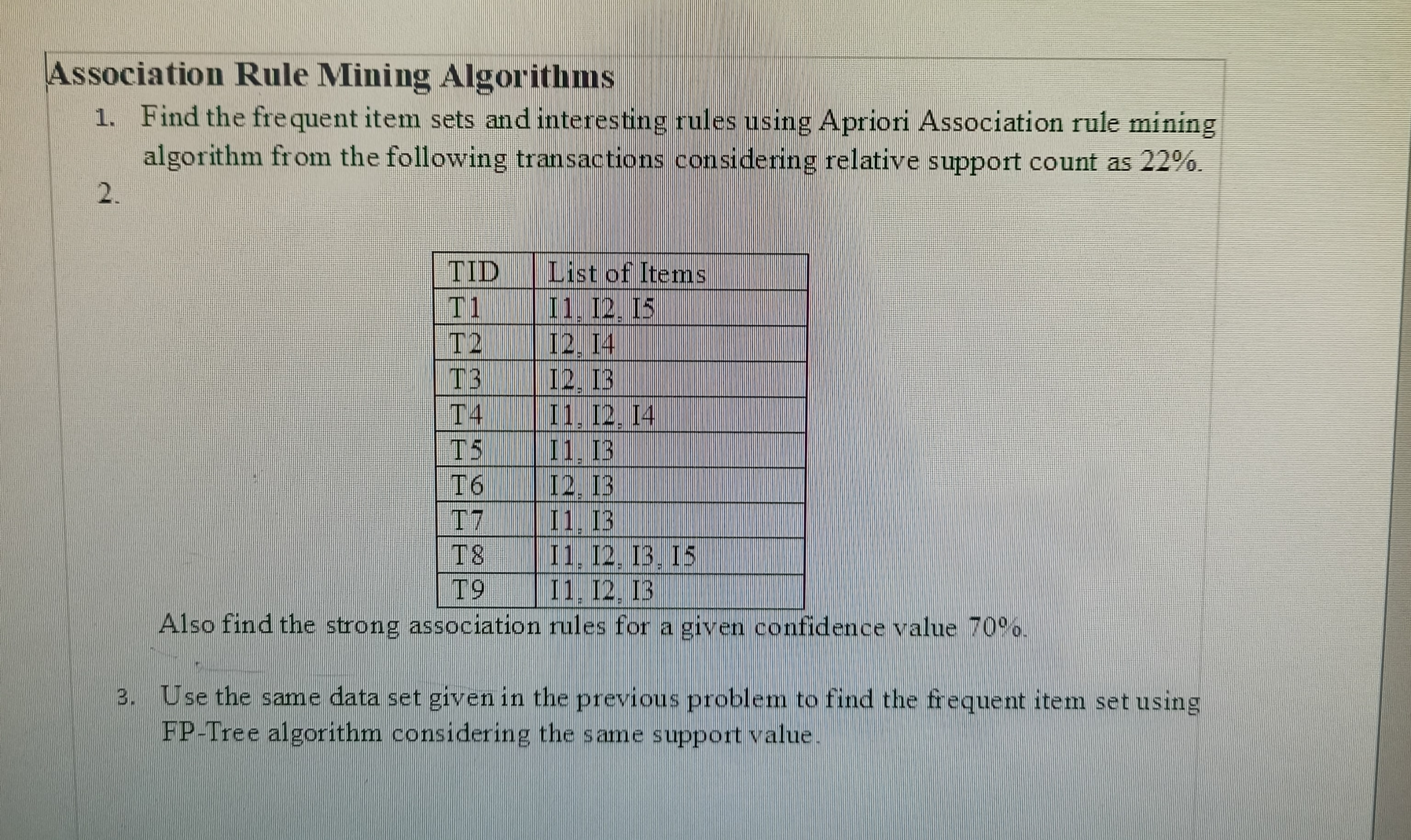 Solved Association Rule Mining Algorithms Find the frequent | Chegg.com Solved Association Rule Mining Algorithms Find the frequent | Chegg.com