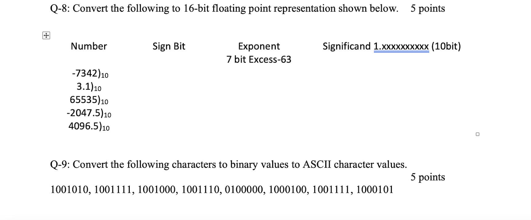 Solved Q-8: Convert the following to 16-bit floating point | Chegg.com