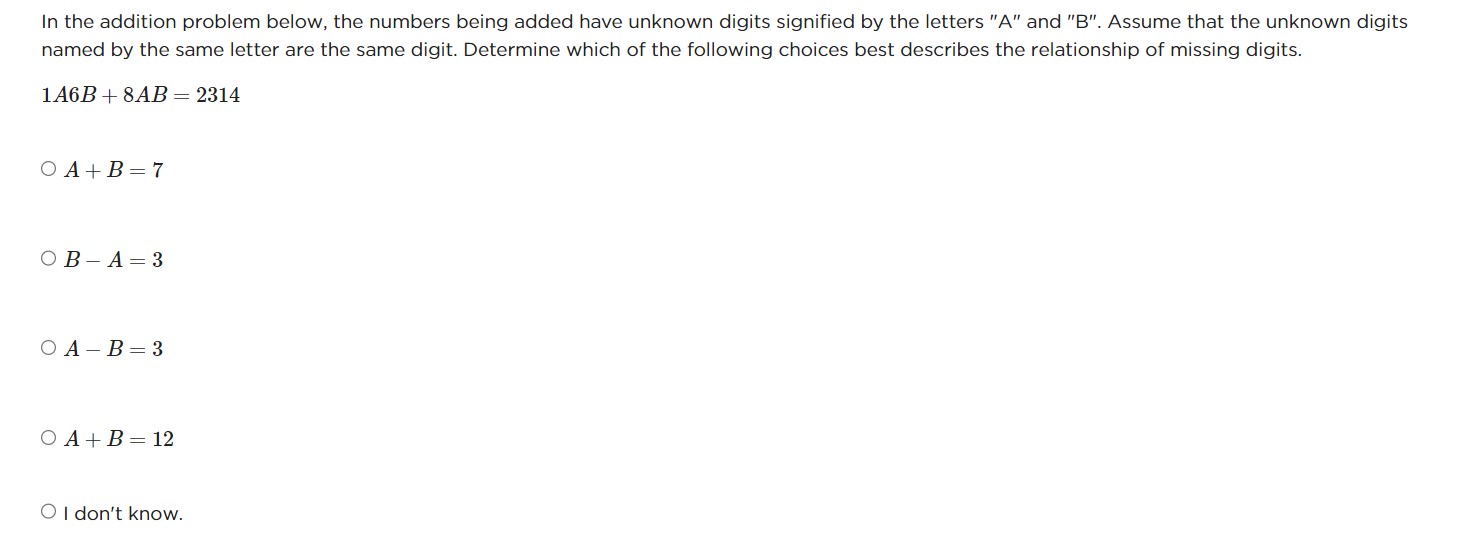 In the addition problem below, the numbers being | Chegg.com
