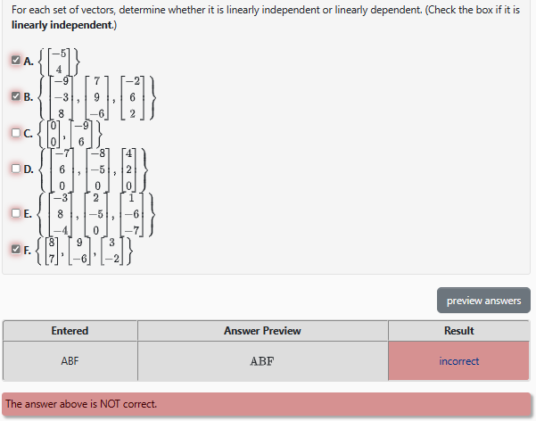 Solved For each set of vectors, determine whether it is | Chegg.com