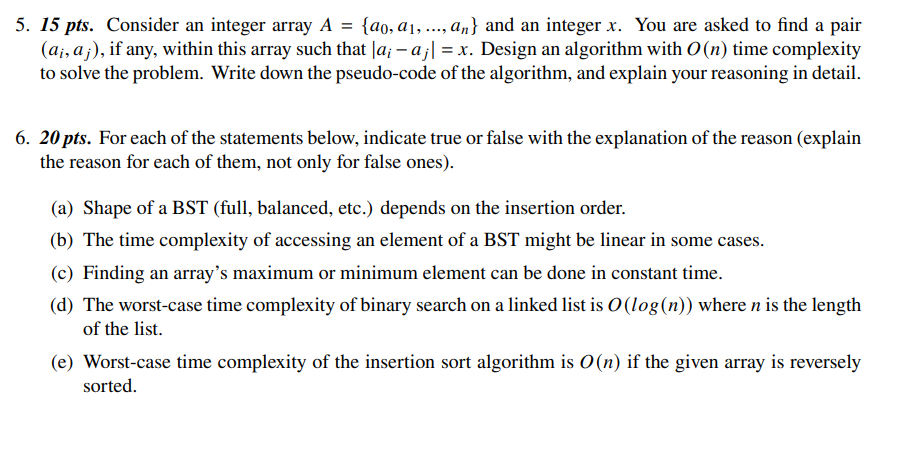 Solved 5 15 Pts Consider An Integer Array A A0a1an 3262