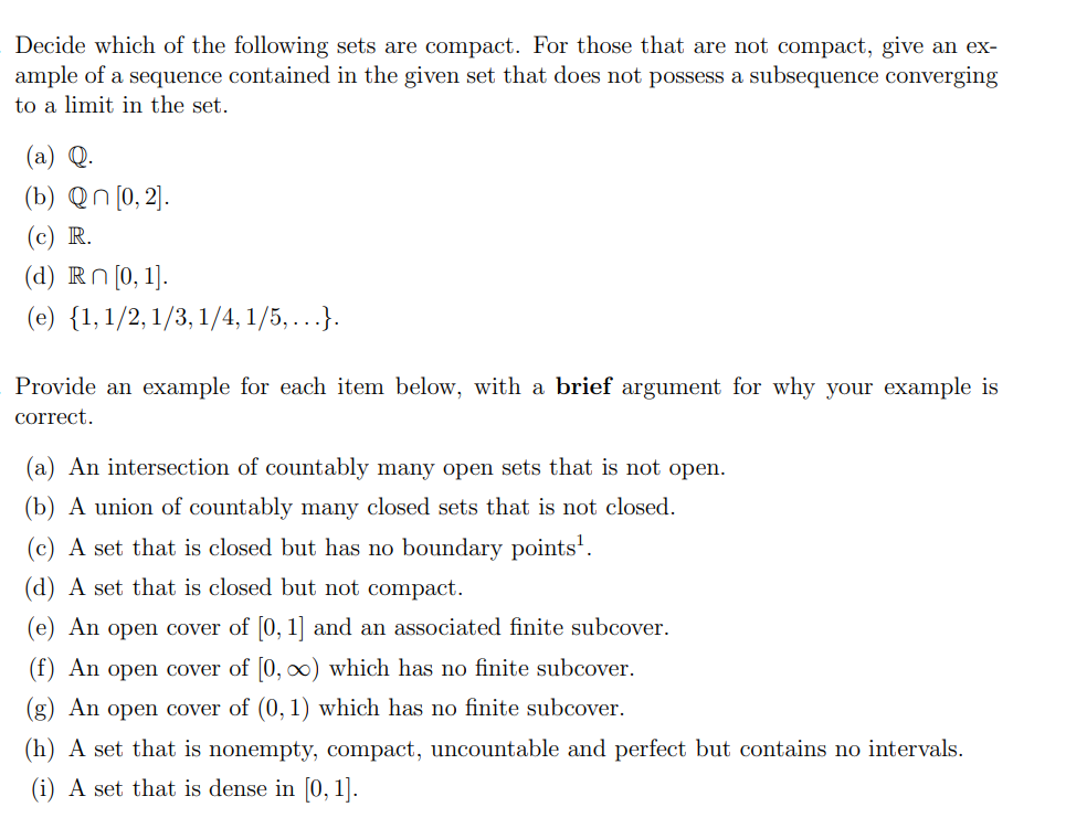 Solved Decide which of the following sets are compact. For | Chegg.com
