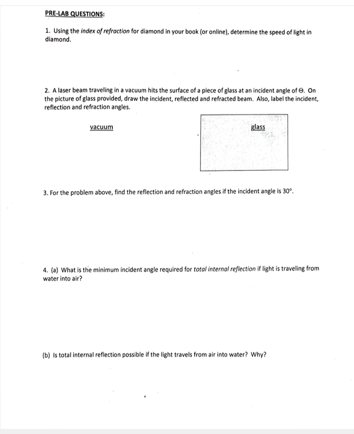 Solved PRE-LAB QUESTIONS: 1. Using the index of refraction | Chegg.com