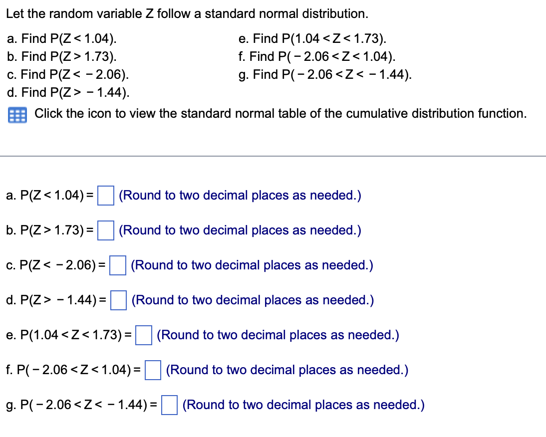Solved Let the random variable Z follow a standard normal | Chegg.com