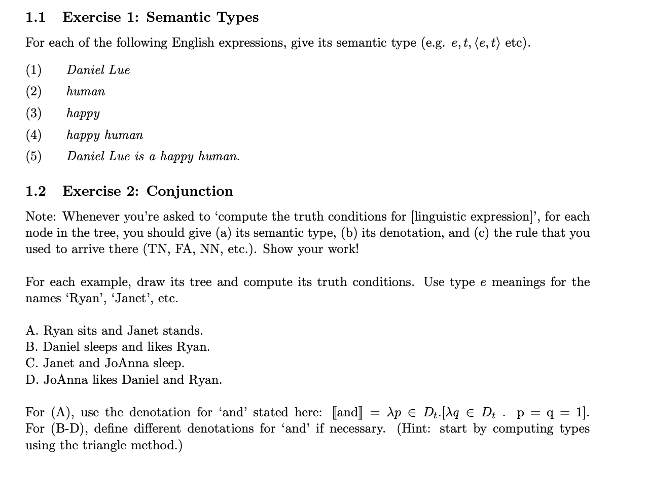 1.1 Exercise 1: Semantic Types For each of the | Chegg.com