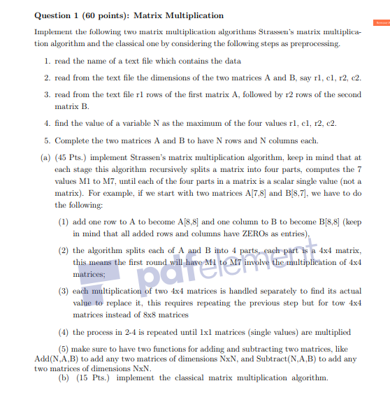 Question 1 (60 points): Matrix Multiplication | Chegg.com