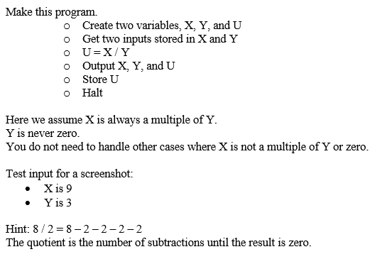 Solved Make this program o Create two variables, X, Y, and U | Chegg.com