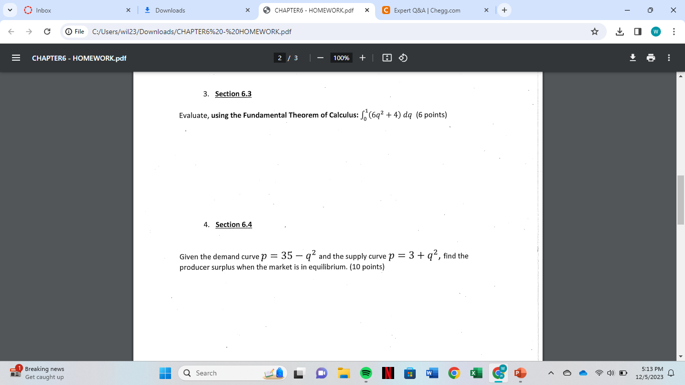 Solved Evaluate, using the Fundamental Theorem of Calculus: | Chegg.com