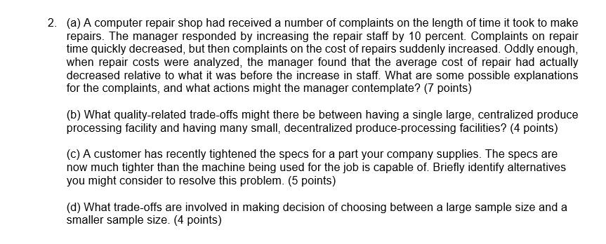 Solved 2. (a) A computer repair shop had received a number | Chegg.com