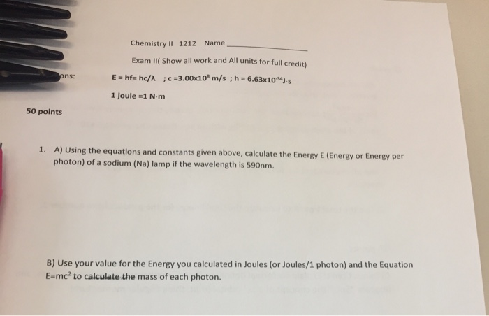 Solved E = hf = hc/lambda: c = 3.00 times 10^8 m/s: h = 6.63 | Chegg.com