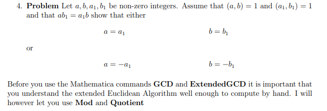 Solved 4. Problem Let a, b, a,, bl be non-zero integers. | Chegg.com