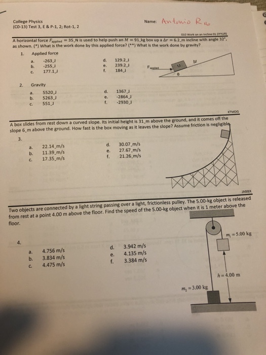 Solved College Physics (CO-13) Test 3, E & P-1,2; Rot-1, 2 | Chegg.com
