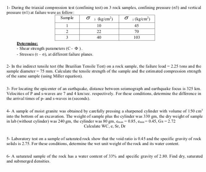 o 1 10 1. During the triaxial compression test | Chegg.com