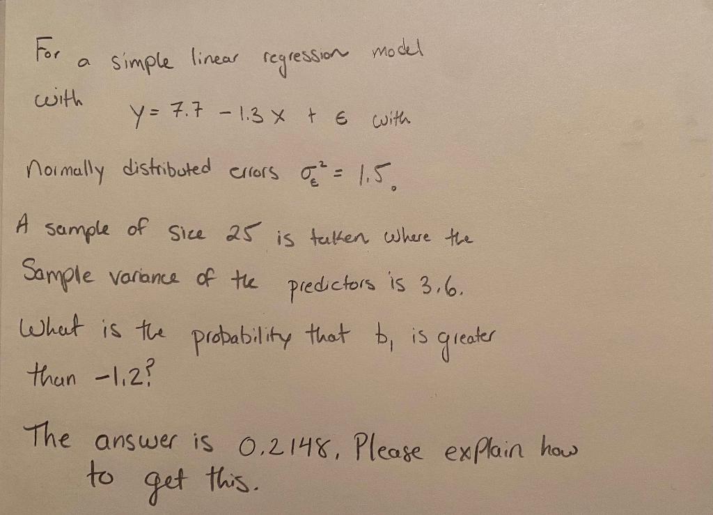 Solved For a simple linear regression model with | Chegg.com