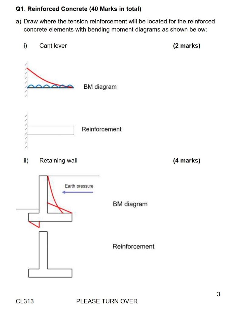 Solved Q1. Reinforced Concrete ( 40 Marks in total) a) Draw | Chegg.com