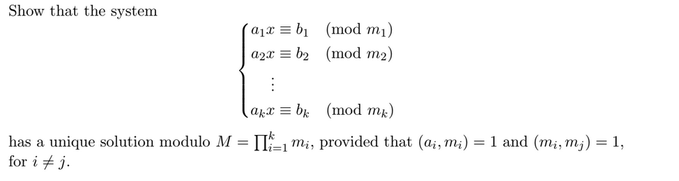 Solved Show that the systemhas a unique solution modulo | Chegg.com