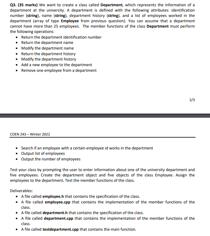Solved Q3. (35 marks) We want to create a class called | Chegg.com