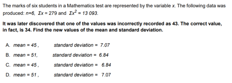 Solved The marks of six students in a Mathematics test are | Chegg.com