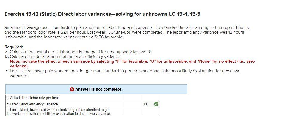 Solved Exercise 15-13 (Static) Direct labor | Chegg.com